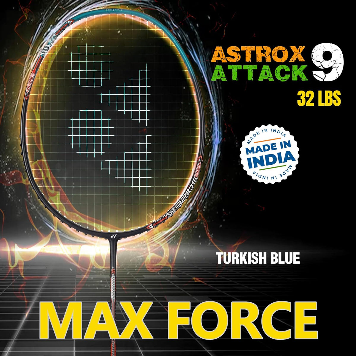 YONEX Astrox Attack 9 Badminton Racket (G4, 4U Turquoise Green) | sppartos